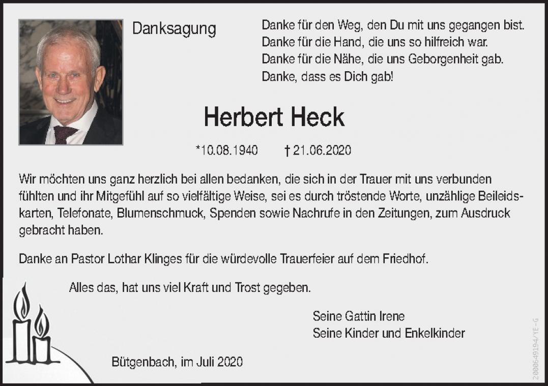 Herr Heck Herbert - Trauerdanksagungen - GrenzEcho