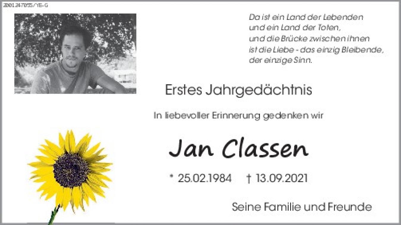 Herr Classen Jan - Nachrufe und Jahrgedächtnis - GrenzEcho